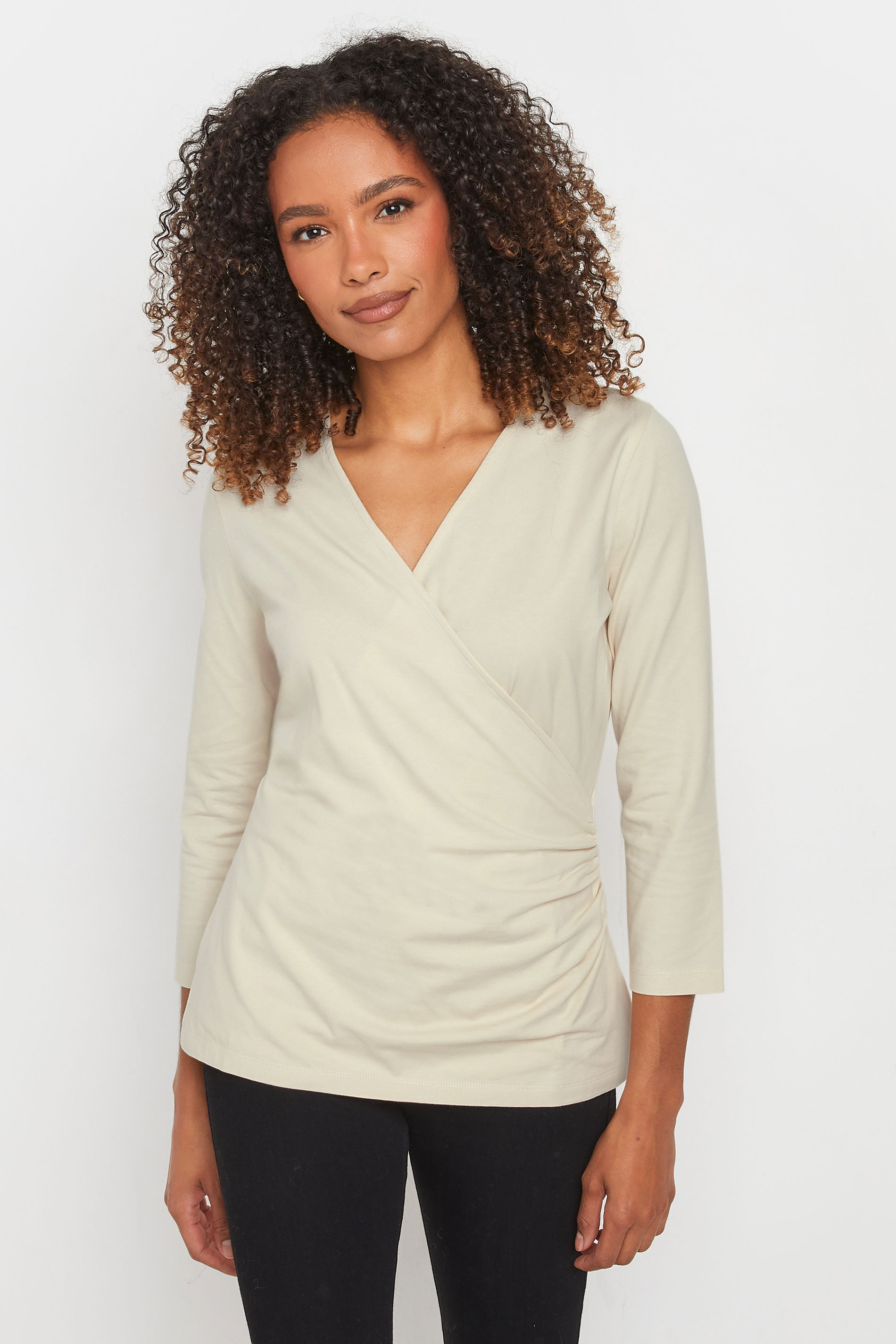 M&Co Cream 3/4 Sleeve Wrap Top | M&Co