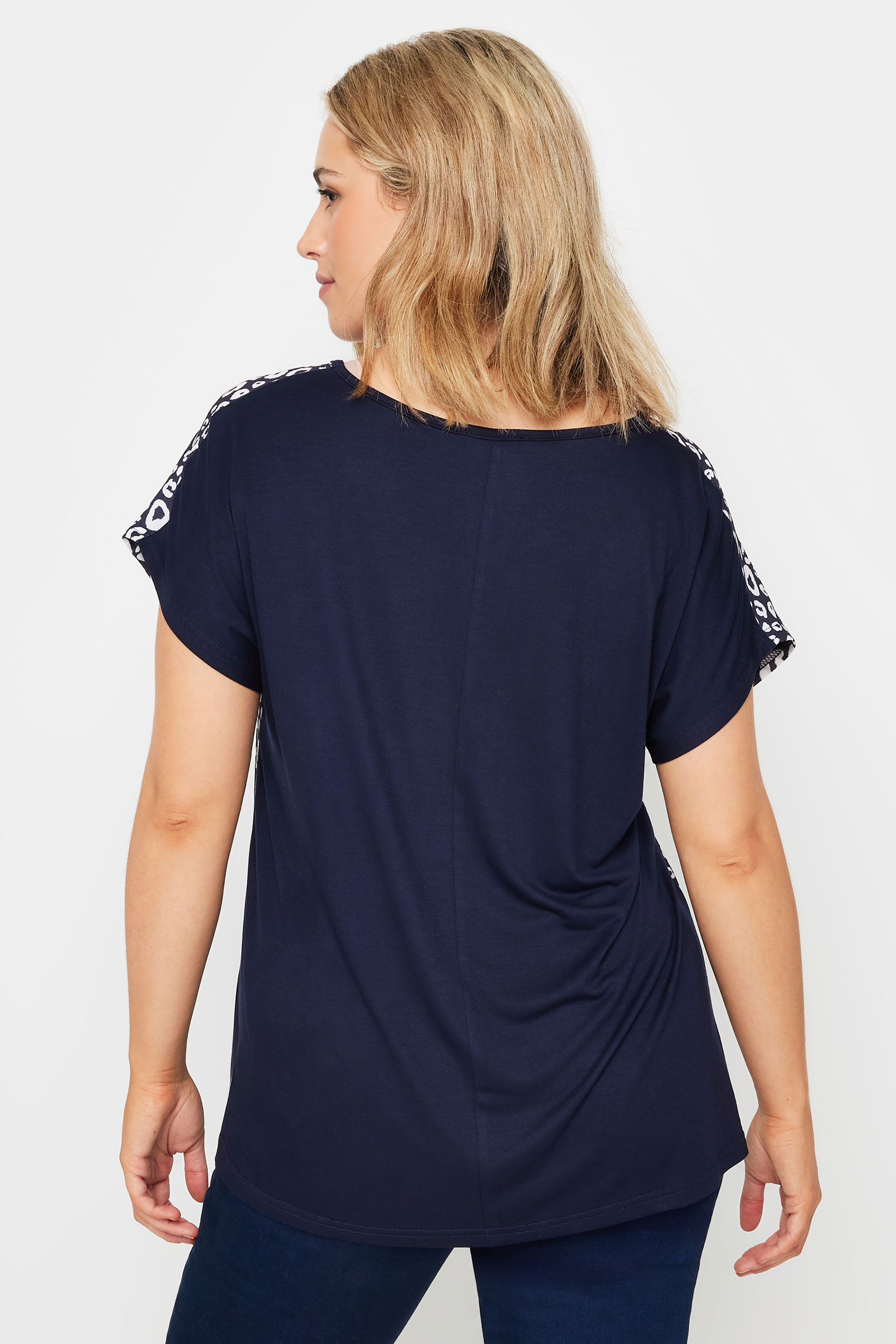 M&Co Navy Blue Animal Print V-Neck Top | M&Co
