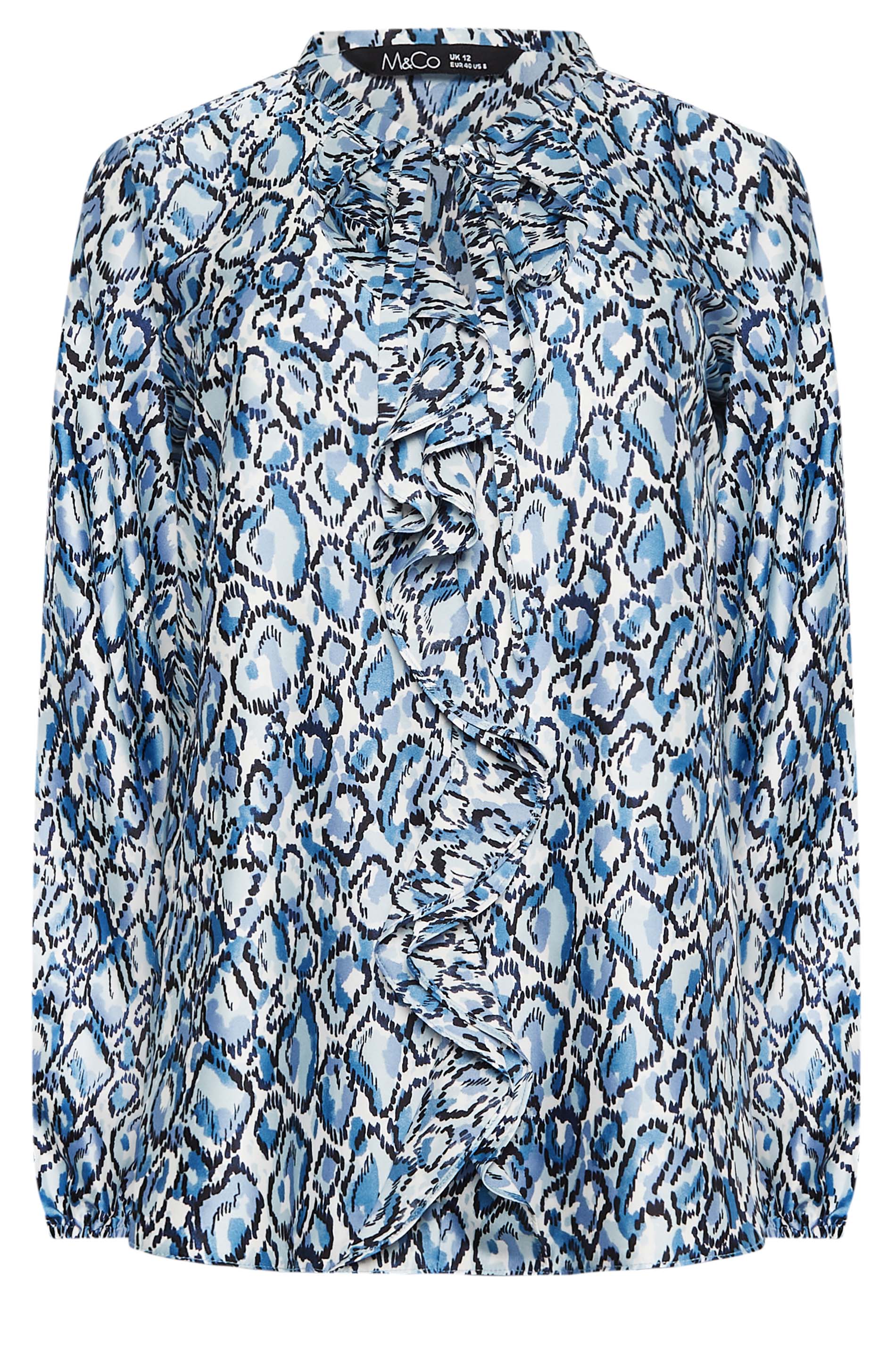 M&Co Blue Snake Print Tie Neck Blouse | M&Co