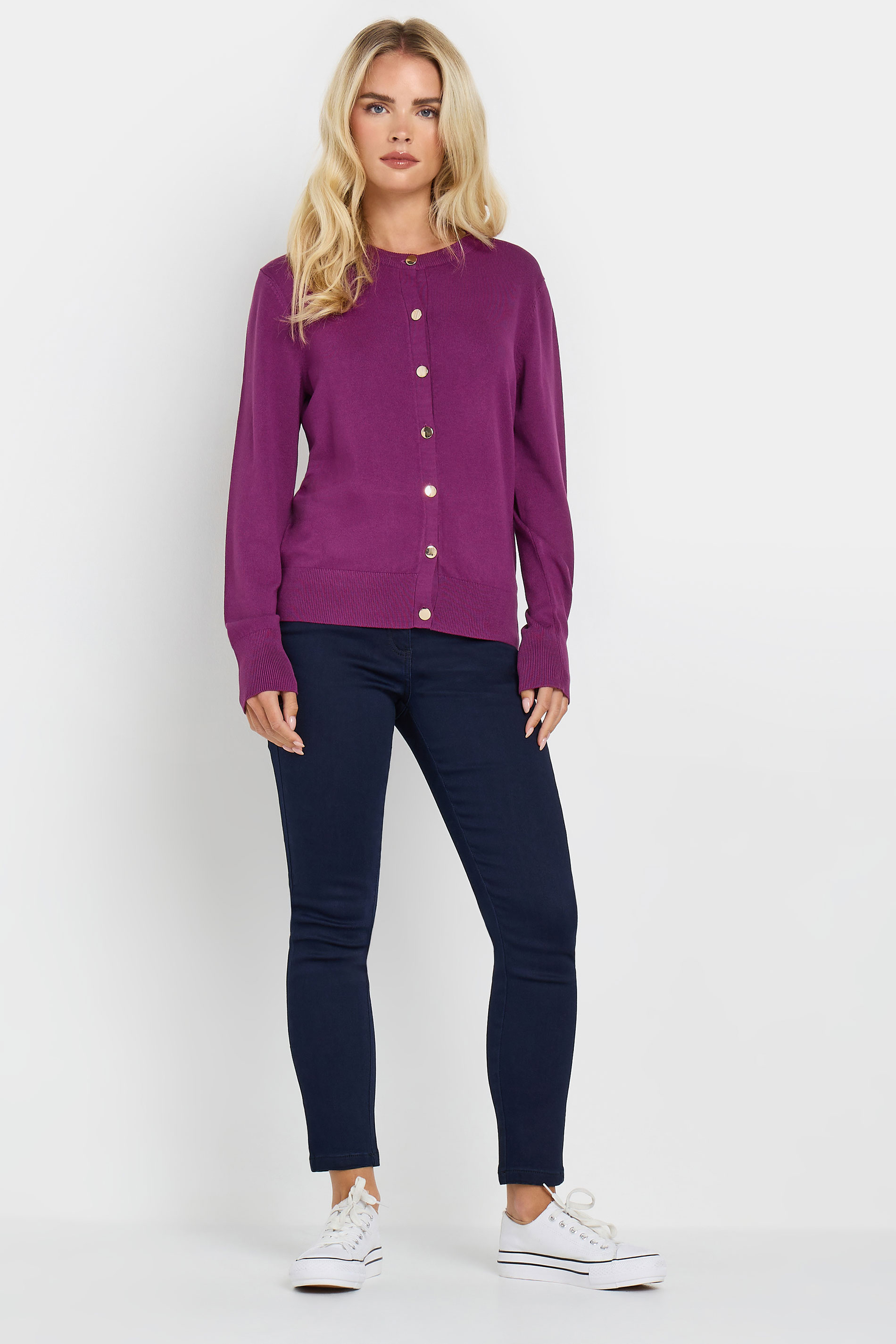 M&Co Petite Berry Purple Button Down Cardigan | M&Co