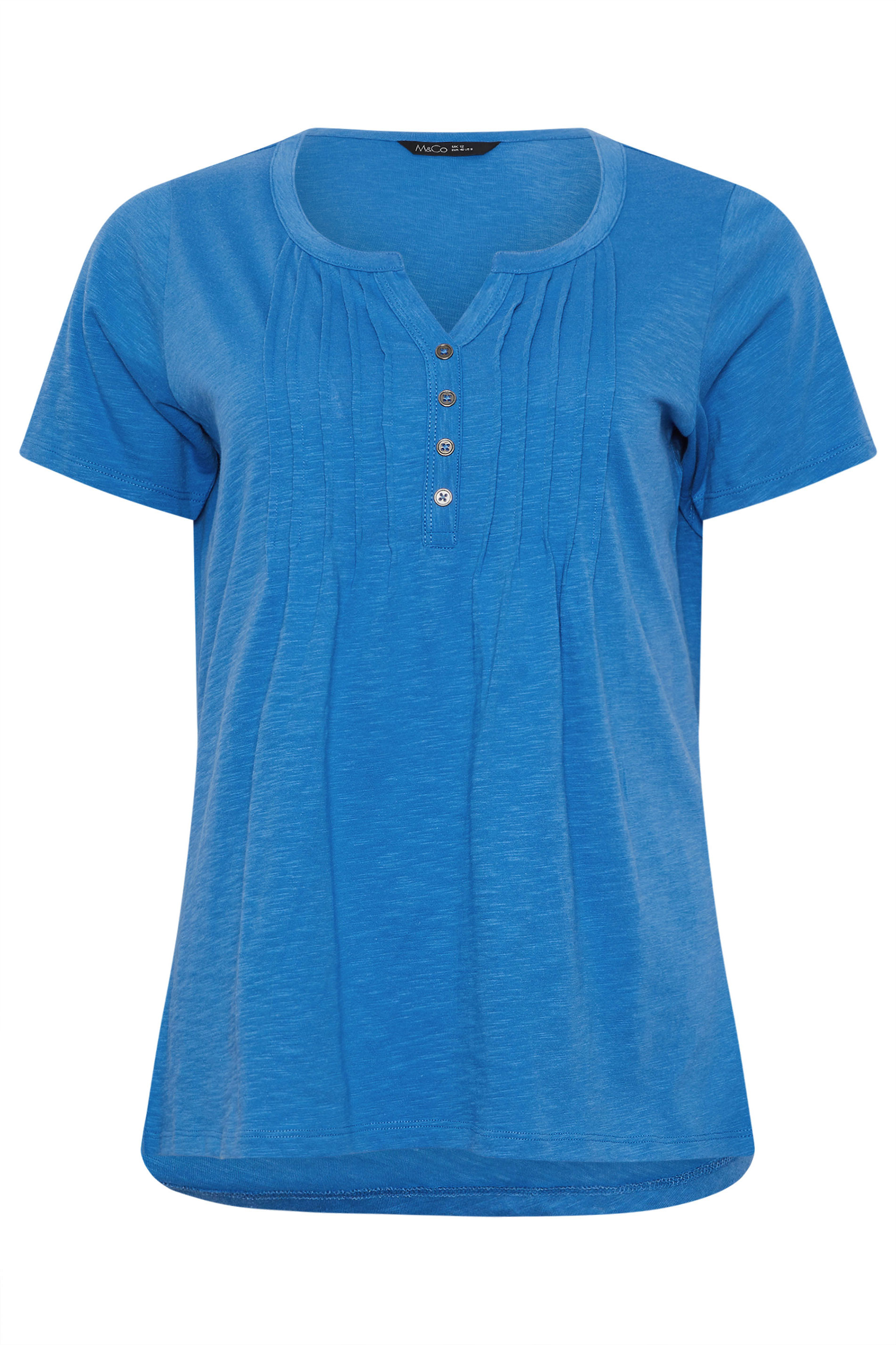 M&Co Cobalt Blue Cotton Short Sleeve Henley Top | M&Co