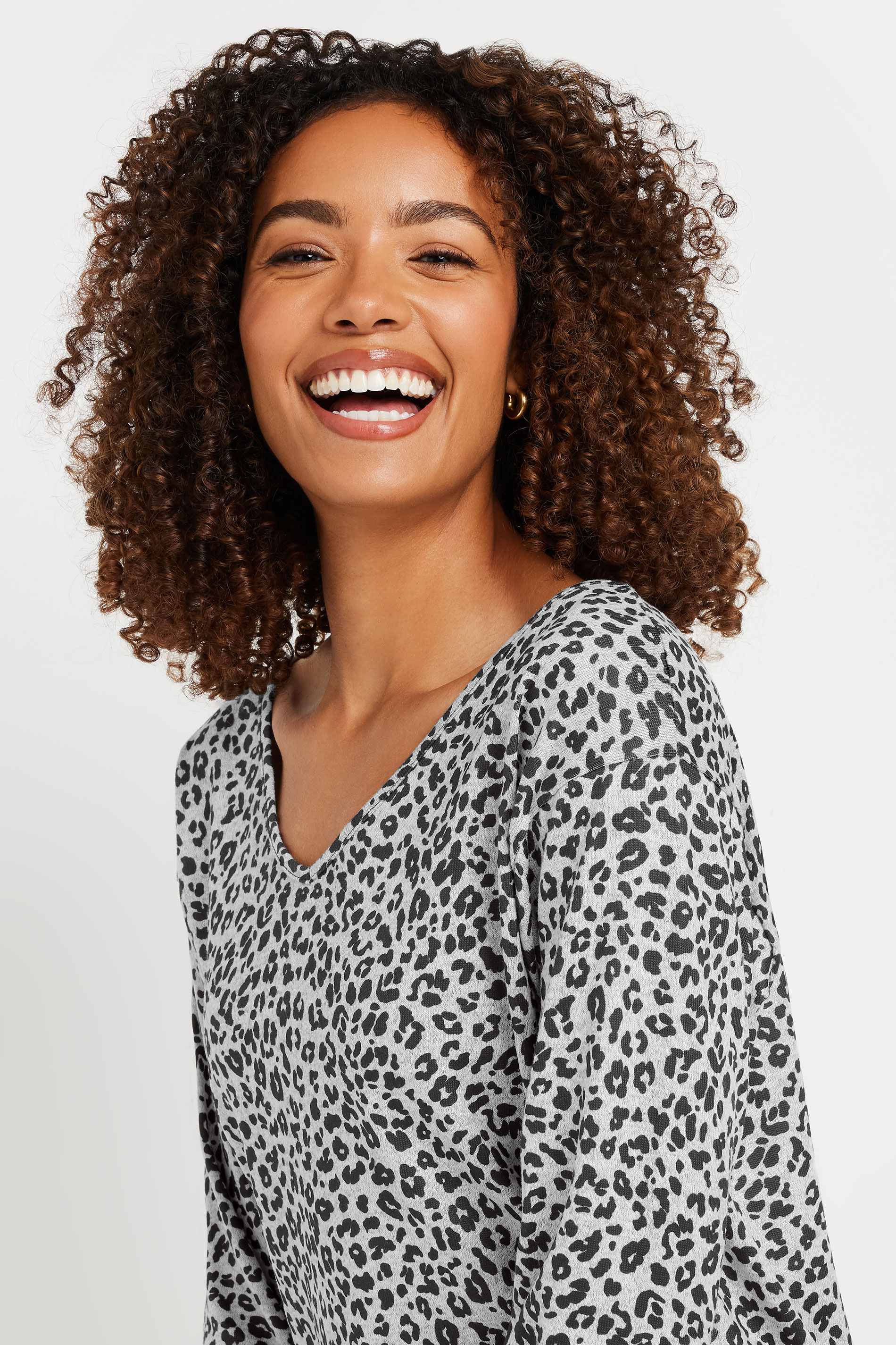 M&Co Grey Leopard Print V-Neck Top | M&Co