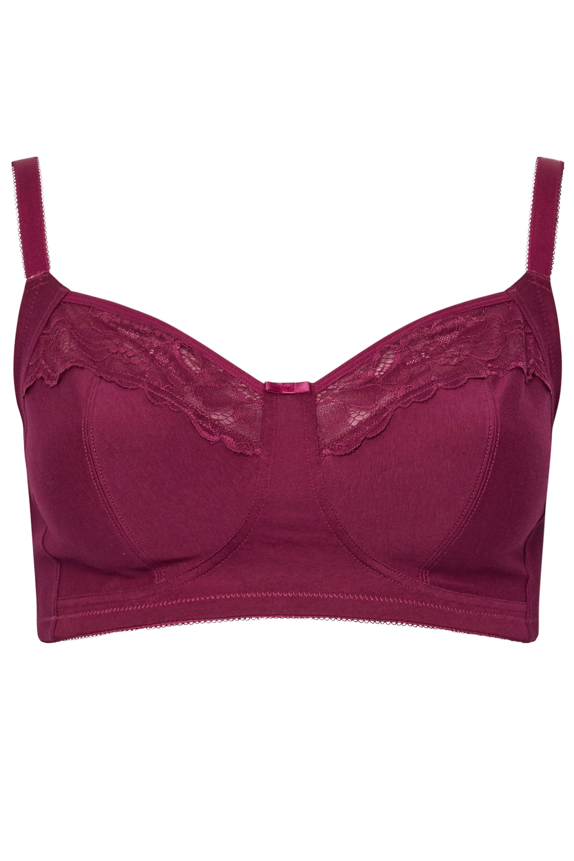 M&Co 2 PACK Black & Burgundy Red Cotton Lace Trim Bras | M&Co