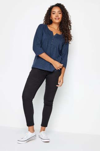 M&Co Navy Blue Cotton Henley Top | M&Co