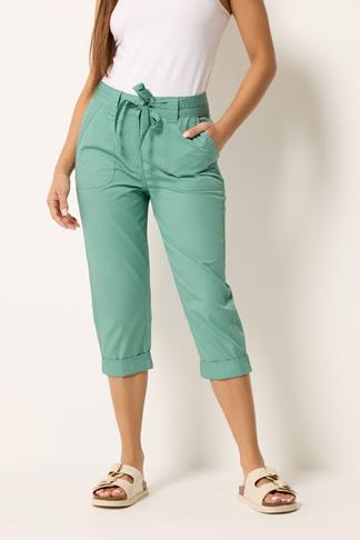 M&Co Green Cool Cotton Poplin Cropped Trousers | M&Co