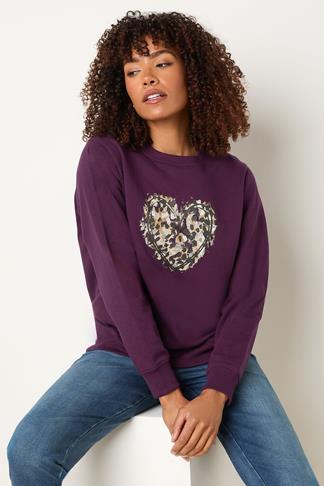 M&Co Berry Purple Animal Print Heart Sweatshirt | M&Co