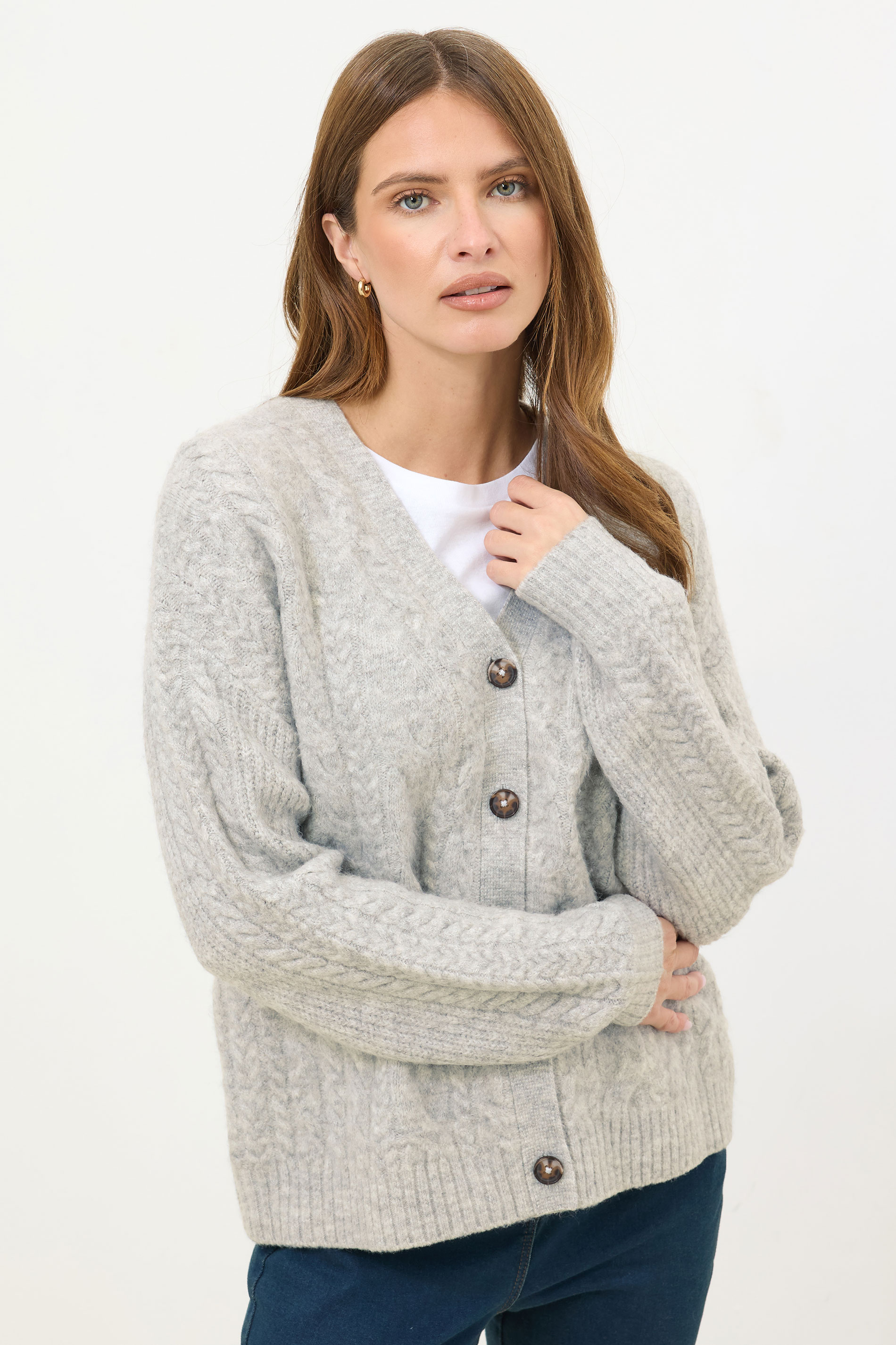 M&Co Grey Button Up Cable Knit Cardigan | M&Co