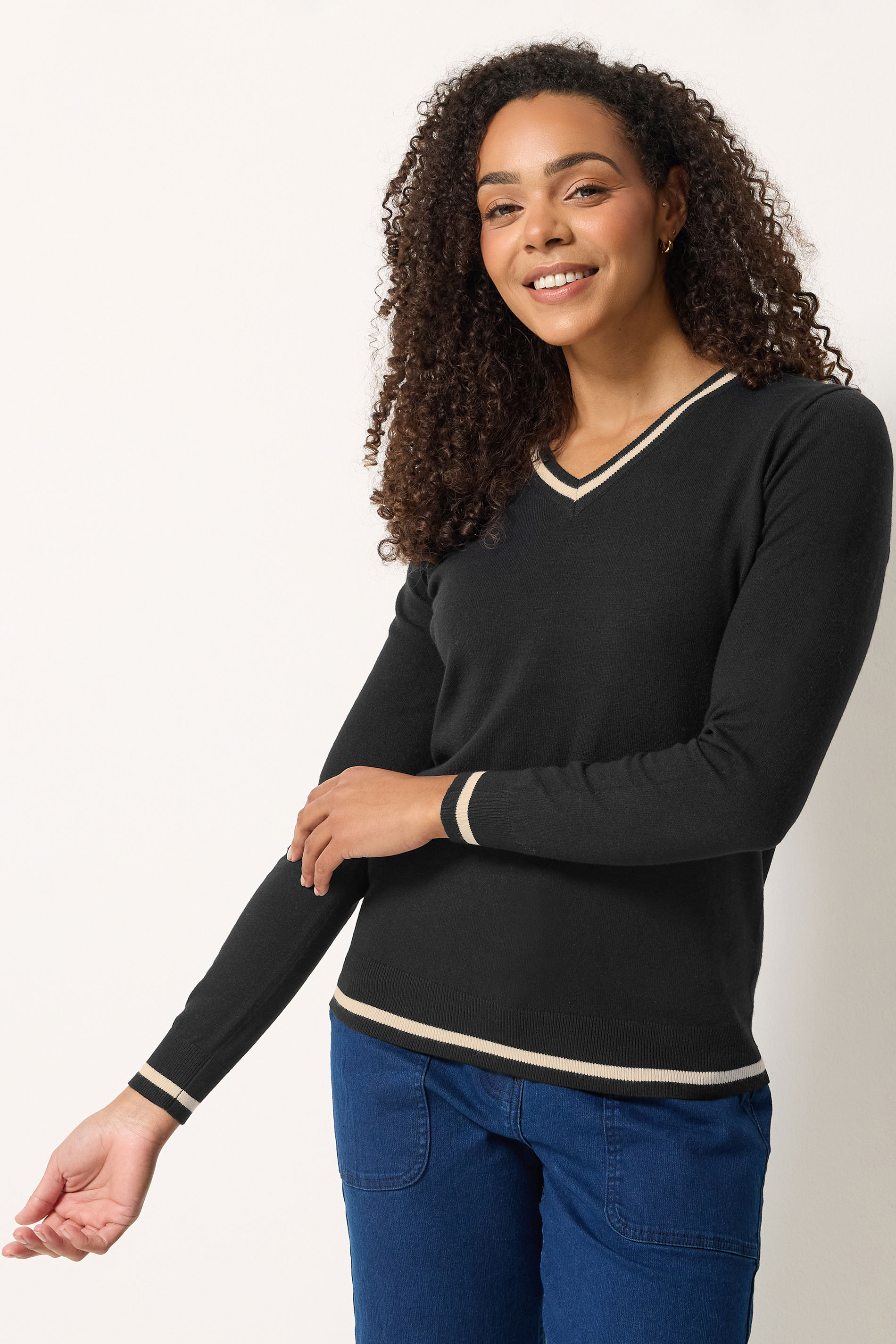 M&Co Black Tipped Long Sleeve Jumper | M&Co