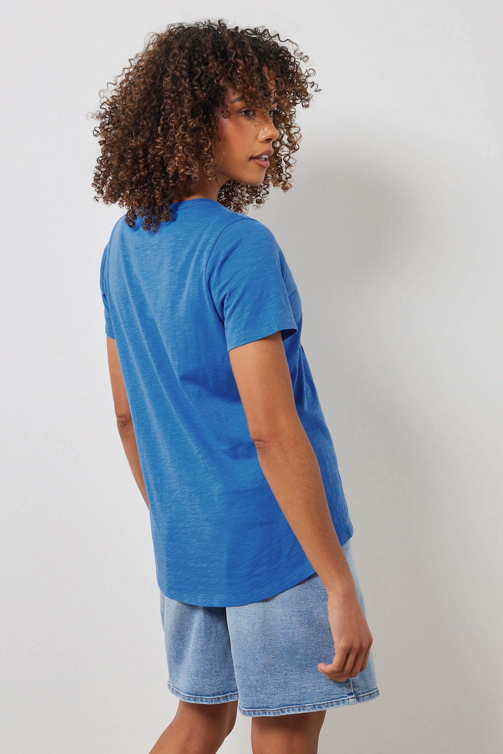 M&Co Cobalt Blue Cotton Short Sleeve Henley Top | M&Co