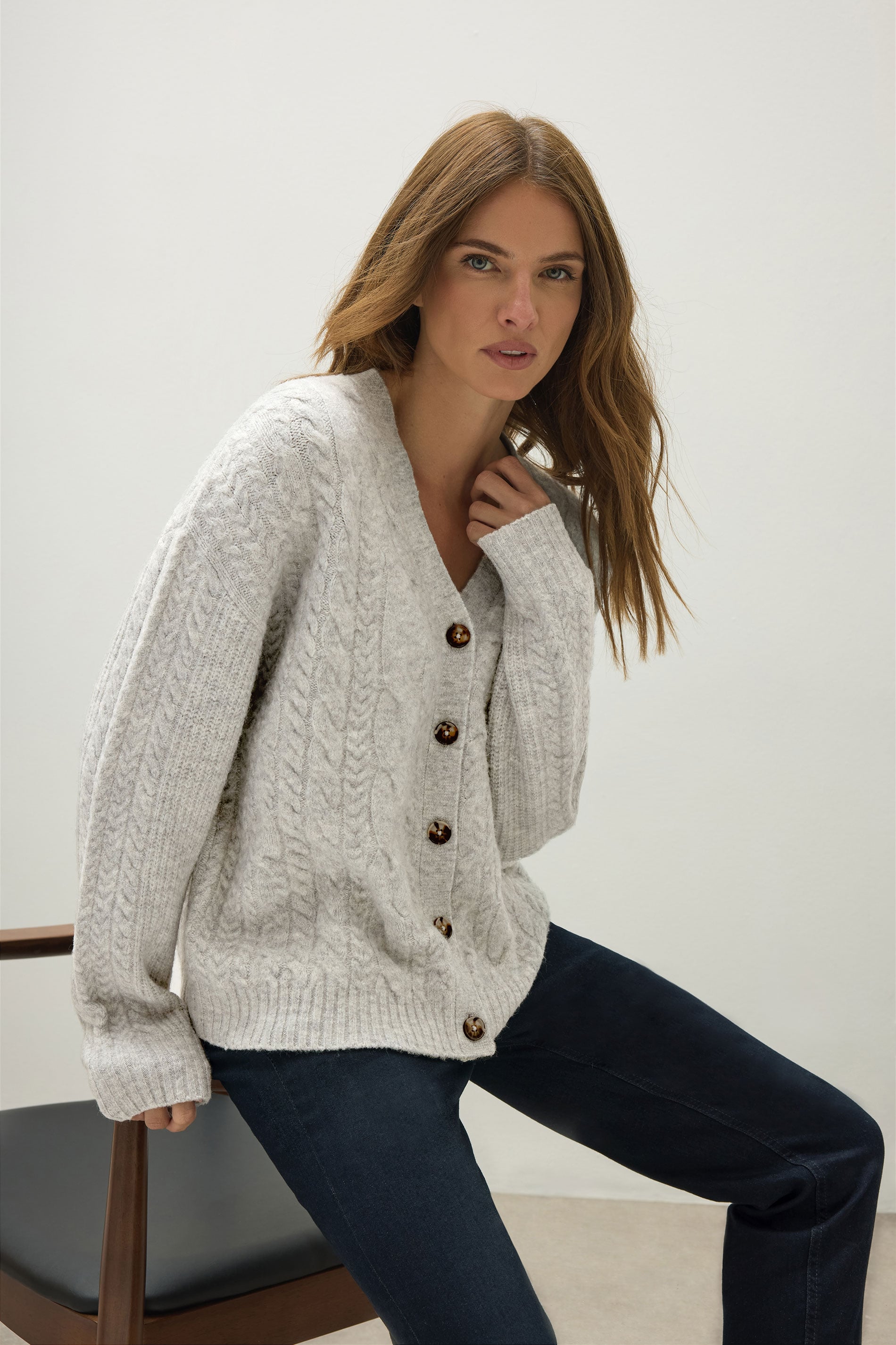 M&Co Grey Button Up Cable Knit Cardigan | M&Co