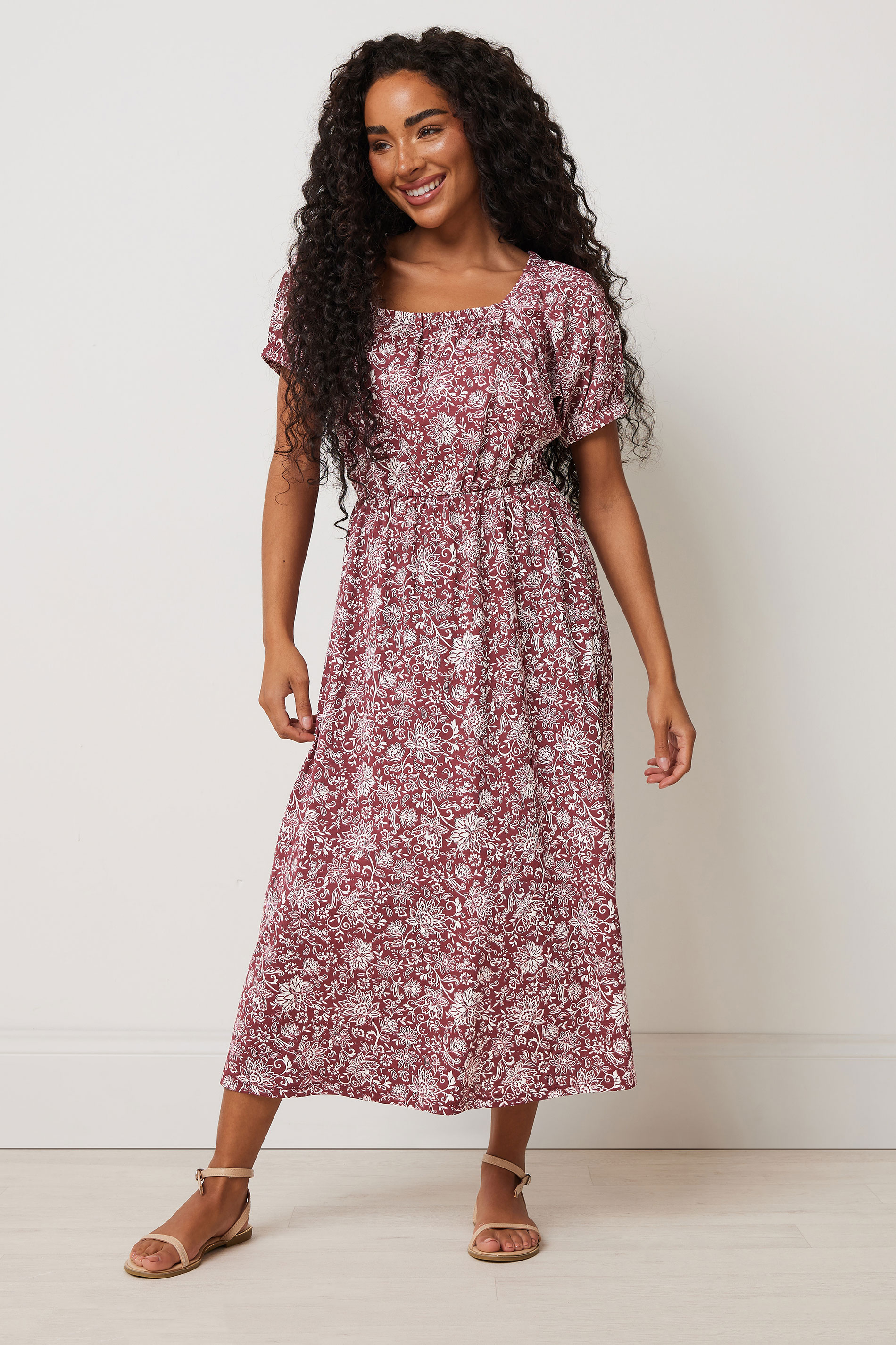 M&Co Petite Red Floral Print Midi Dress | M&Co